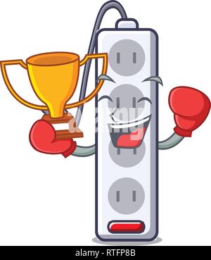 Boxing winner cartoon power supply on the computer vector illustration ...