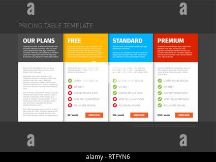 Vector Product versions comparison cards - with description Stock ...