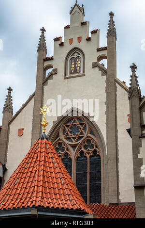 The roof of Old New Synagogue and the Hebrew clock atop the Jewish Town ...