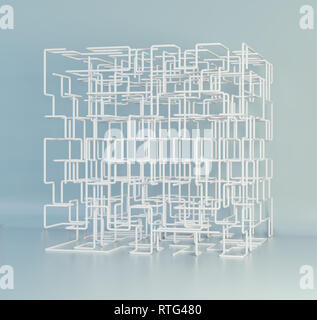 Maze boxes background. Modern technology with square mesh. Geometric abstraction lines. Cube ...