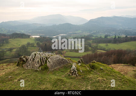 Elter Water, Wetherlam & Lingmoor Fell from Loughrigg Fell in autumn ...