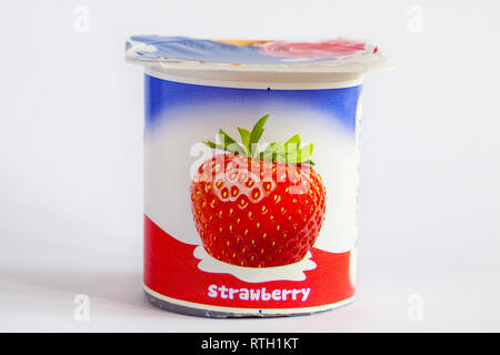 Pot of Yoplait Petits Filous strawberry flavoured yogurt isolated on ...