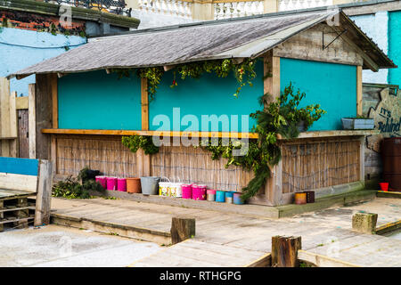 Empty and closed building of a beach resort at sunset Stock Photo - Alamy