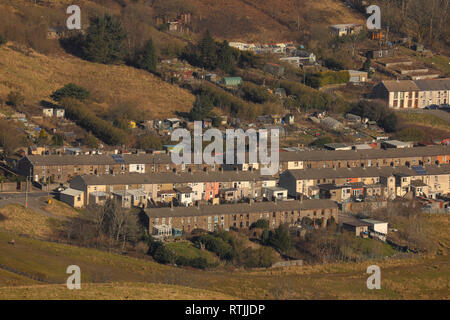Views of valleys town Treorchy and Cwm Parc taken from the Bwlch in the ...
