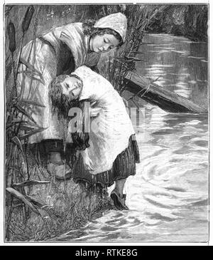 Man saving, rescuing and helping woman by holding or griping the ...