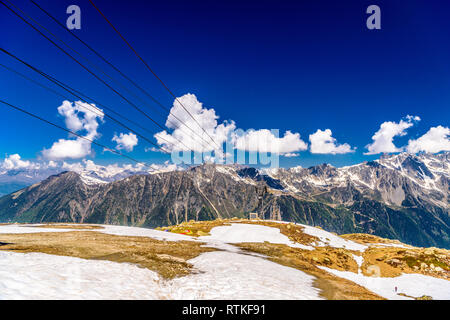 Cable car in snowy mountains in Chamonix, Mont Blanc, Haute-Savoie ...