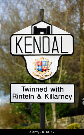 Kendal Town road sign, Cumbria, UK Stock Photo - Alamy