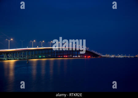Queen Isabella Memorial Bridge at the Blue Hour from Port Isabel, Texas ...