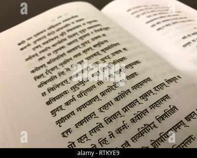 An ancient Buddhist text in Sanskrit etched into a book at ...
