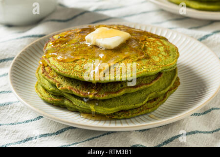 Homemade Matcha Green Tea Pancakes for Breakfast Stock Photo - Alamy