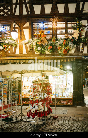 Decorated shop, Christmas time, Strasbourg, Alsace, France Stock Photo ...