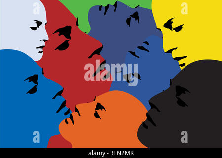Collage - Human heads - Printable illustration Stock Photo - Alamy