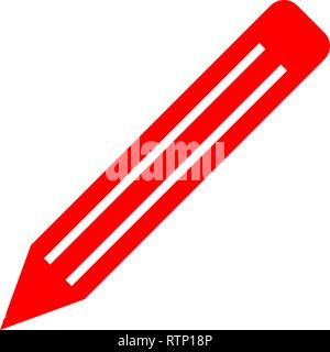 Pencil symbol icon - red simple with outline, isolated - vector ...