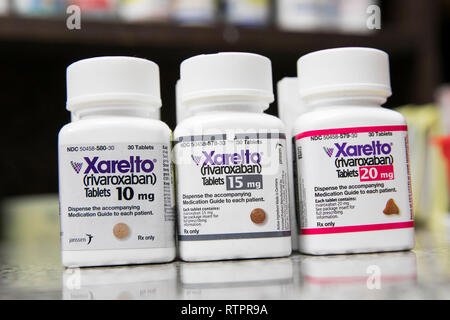 Bottles of Xarelto (Rivaroxaban) prescription pharmaceuticals ...