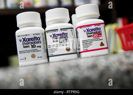 Bottles of Xarelto (Rivaroxaban) prescription pharmaceuticals ...