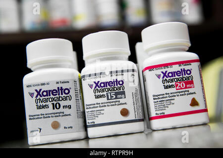 Bottles of Xarelto (Rivaroxaban) prescription pharmaceuticals ...