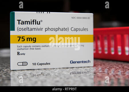 A package of Tamiflu (Oseltamivir) prescription pharmaceuticals ...