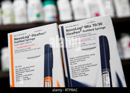 Packages of NovoLog insulin injectors, manufactured by Novo Nordisk ...