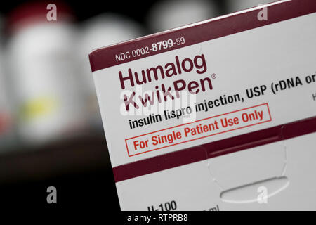 A package of Humalog KwikPen insulin injectors photographed in a ...