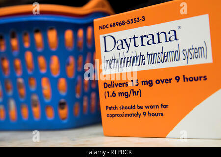 A package of Daytrana (Methylphenidate) prescription pharmaceuticals ...