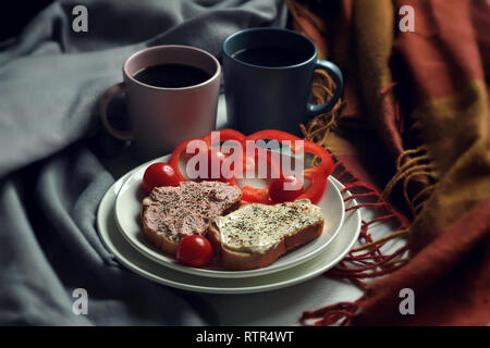 Breakfast sandwiches and coffee on the table Stock Photo - Alamy