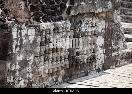 Stone skull rack at ancient aztec temple of Tenochtitlan, mexico city ...