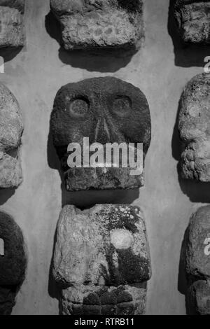 Stone skull rack at ancient aztec temple of Tenochtitlan, mexico city ...