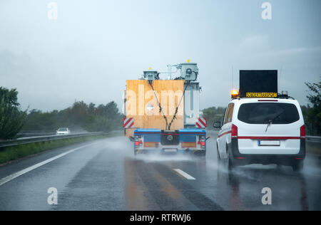 Escort vehicle truck with oversize load on I 75 highway America USA ...