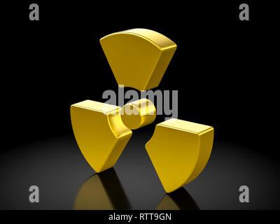 Gold radiation symbol on a black background. 3d illustration Stock ...