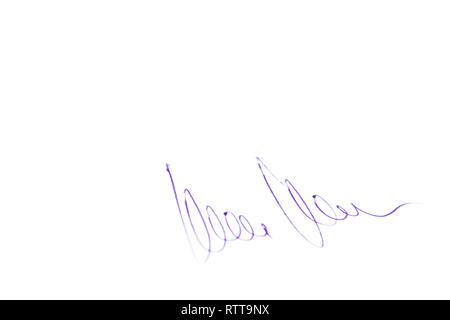 Concept of handwritten signature of document signed with pen isolated ...