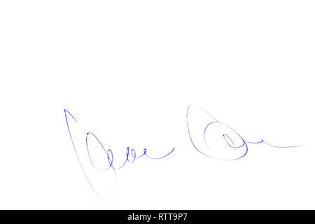Concept of handwritten signature of document signed with pen isolated ...