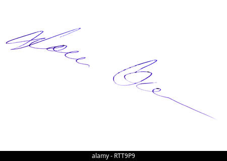 Concept of handwritten signature of document signed with pen isolated ...