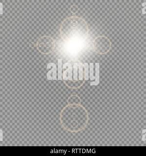 Glowing white Christian cross with sun flare. vector illustration ...