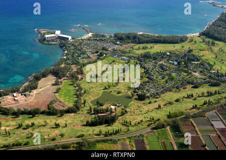 Aerial view of Turtle Bay Resort on the north shore of Oahu, Hawaii ...
