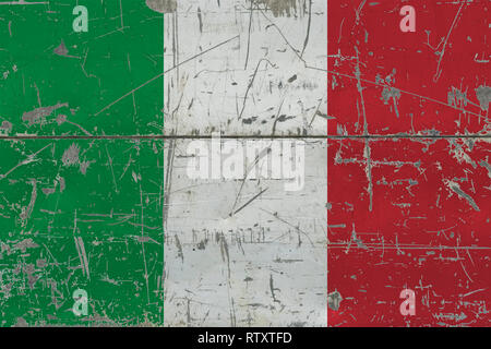 Italy flag on scratched old grunge texture background Stock Photo - Alamy