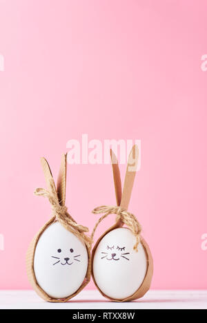 Funny faces on party pink background. Celebration concept. Top view ...