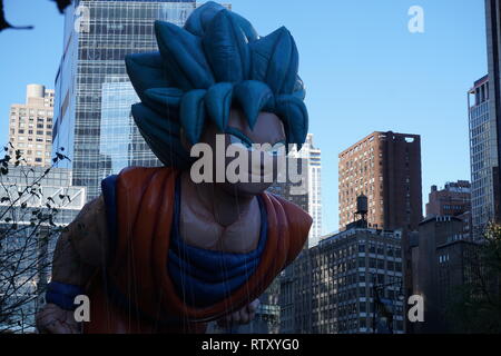 The Dragon Ball Goku balloon at the Macy's Thanksgiving Day Parade on ...