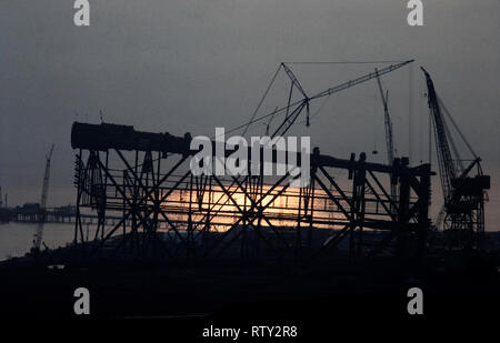 Magnus Field Oil Rig being launched at Nigg Bay, Scotland 1980 At the ...