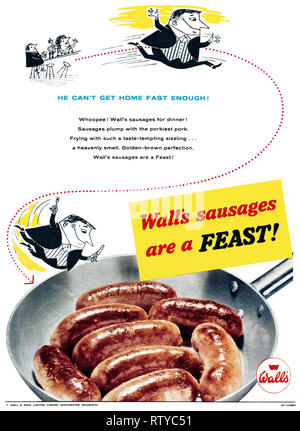 1958 British advertisement for Wall's pork sausages Stock Photo - Alamy