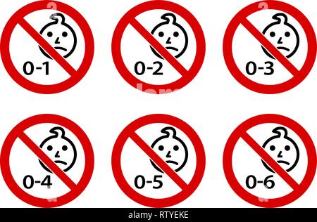 Not suitable for children under 3 years symbol, child silhouette in red ...