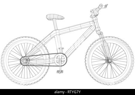 Bicycle. Created illustration of 3d. Wire-frame style. The layers of ...