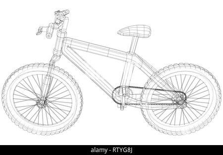 Bicycle. Created illustration of 3d. Wire-frame style. The layers of ...