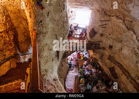 Hasankeyf, Batman province, Turkey : People at a cave restaurant in the ...