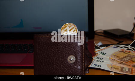 woman hand holding ethereum, close up phisical coin - ethereum ...
