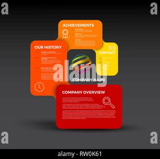 Company profile overview template with red circles and dots - dark ...