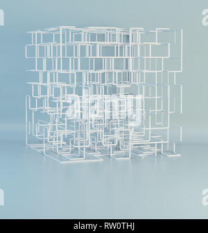 The white maze cube. Square mesh abstract lines. 3d rendering Stock ...