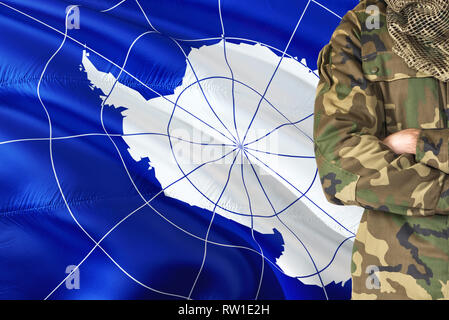 Antarctica Soldier. Soldier with flag Antarctica, Antarctica flag on a ...