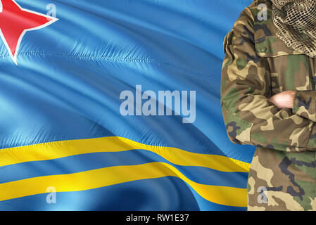 Aruba Soldier. Soldier with flag Aruba, Aruba flag on a military ...