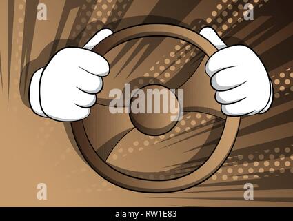 Vector cartoon hands driving, holding a steering wheel. Illustrated ...