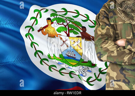 Belize Soldier. Soldier with flag Belize, Belize flag on a military ...
